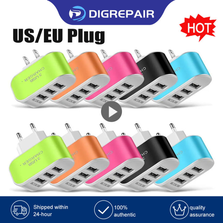 Universal 3 USB Multi-Port Wall Home Charger EU/US Plug Wall Adapter ...