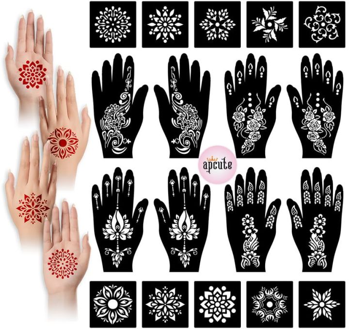 Apcute Temporary Mehndi Tattoo mehendi stickers full hand Set of 18 pc ...
