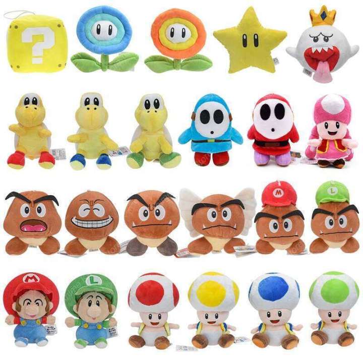 70 Styles Mario Stuffed Toys Yellow Star Fire Flower Princess Peach ...