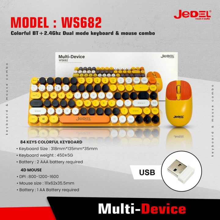 JEDEL Wireless Keyboard and Mouse Combo WS682 Typewriter Inspired ...