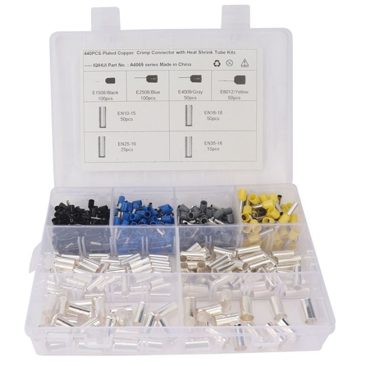 390Pcs AWG (2 4 6 8 10 12 14 16) Wire Ferrules Kits Crimp Terminal ...