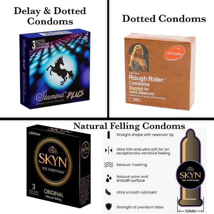 Stamina Plus Delay Condoms Skyn Natural Feel Condoms Rough Rider Dotted ...