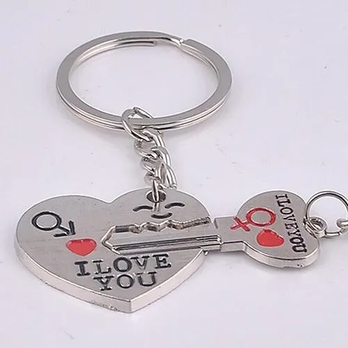 2Pcs/Set Couple Heart Key I Love You Letter Carved Matching Keychain ...