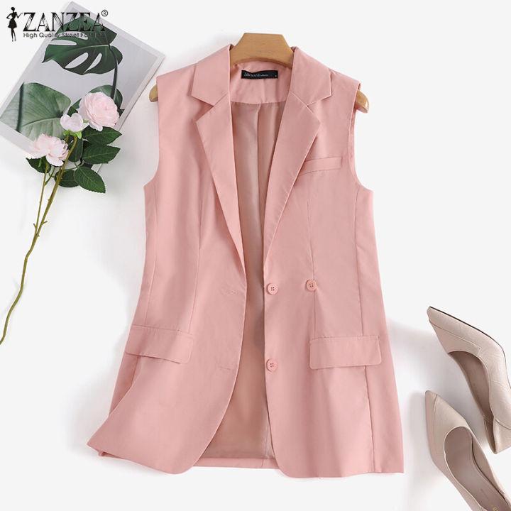 ZANZEA Korean Style Women Commute Casual Button Down Sleeveless Blazer Office Lapel Vests #2 ...