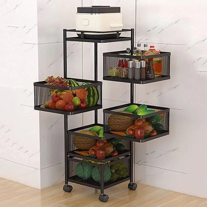 5-Tier Rotating Kitchen Storage Rack with Wheels – Multi-Layer ...