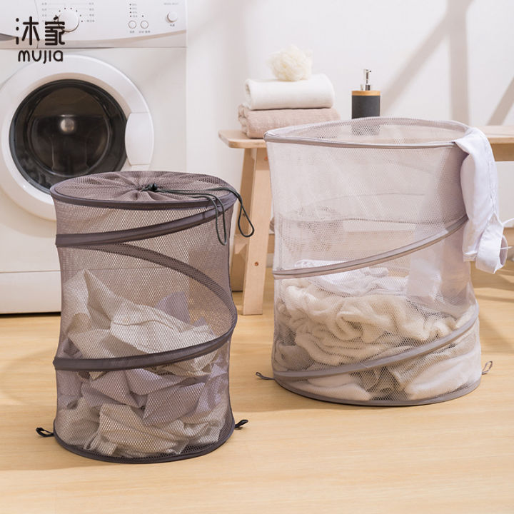 Large Round Cylinder Laundry Basket Foldable Drawstring Laundry Hamper ...