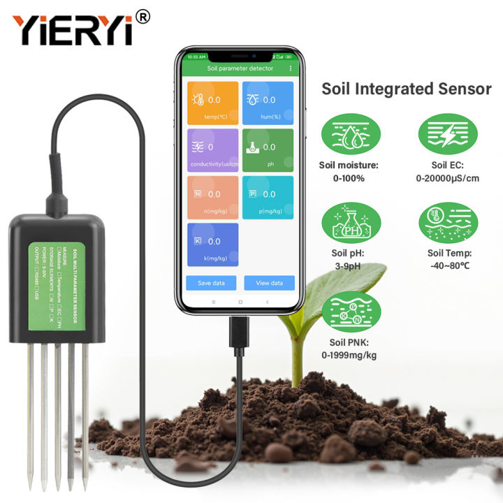 USB Soil Sensor PH EC Moisture Meter 7-In-1 Smart Soil Tester With App ...