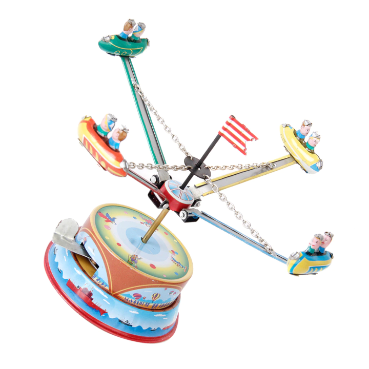 Retro Wind up Rotating Airplane Carousel Tin toy Mechanical Collectible ...