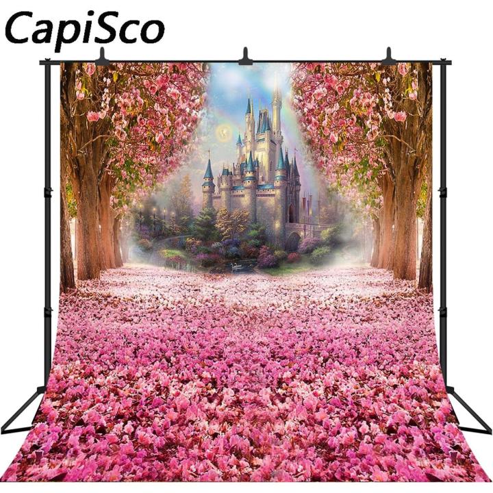 Capisco Backdrop Fairy Castle Pink baby shower Princess birthday Photo ...