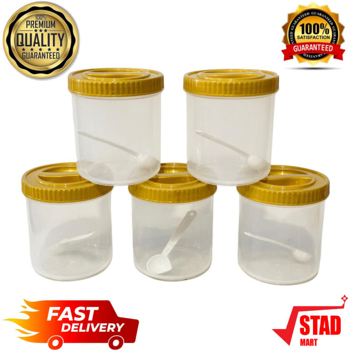 5 Pcs 500ml Visual Kitchen Spice Containers With GOLD Lid High Quality ...