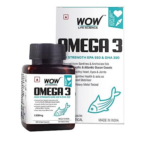 Wow Life Science Omega 3 Fish Oil 1300mg Triple 3X Strength 60 Capsules ...