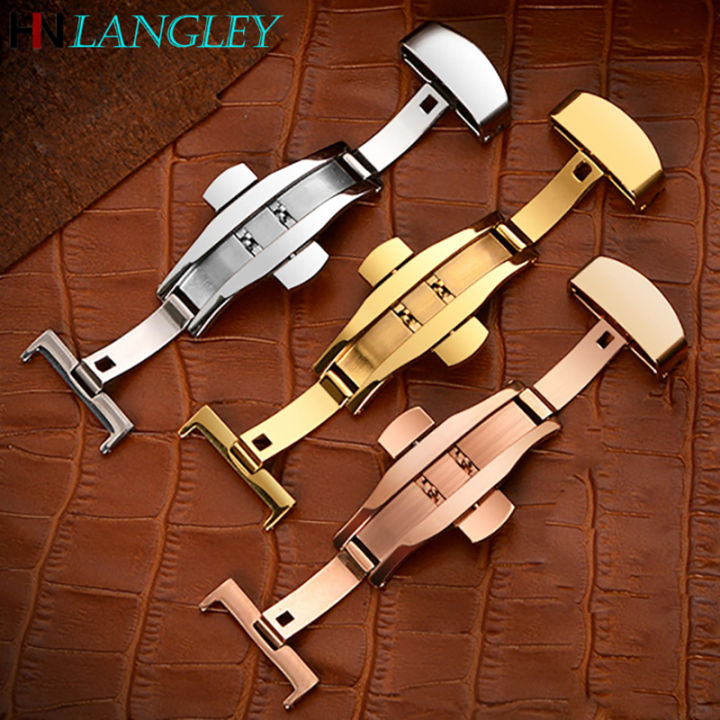 Stainless Steel Automatic Push Button Fold Watch Buckle Butterfly ...
