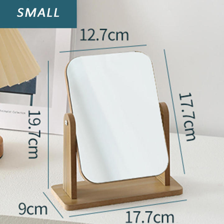 square Bamboo mirror Sleek wooden lens Desk mirror 360 degree swivel ...