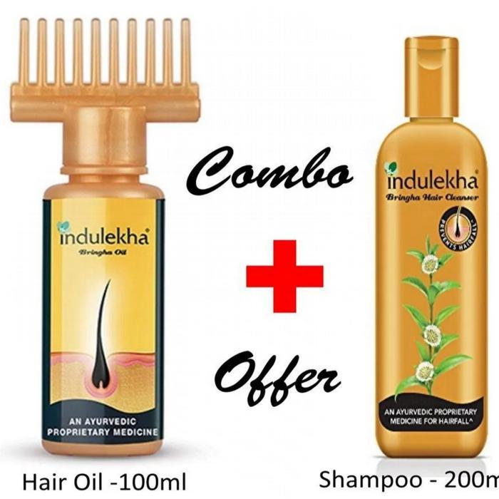 Indulekha Bringha Hair Oil With Anti Hair Fall Shampoo (Hair Cleanser ...