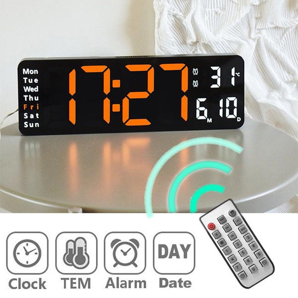 13 Inch Large Wall Clock Remote Control Memory Electronic Clock Date ...