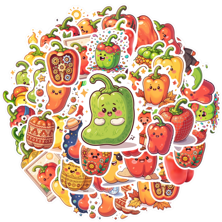 Multicolor Bell Pepper Stickers cartoon style Cartoon Pepper Stickers ...