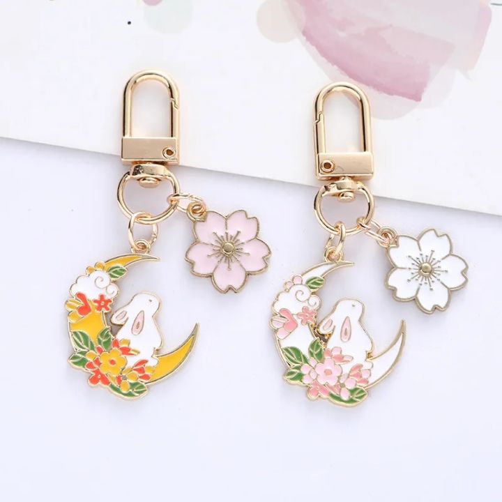 Fashion Cute Moon Cherry Rabbit Keychain for Women Sweet Cartoon Enamel ...