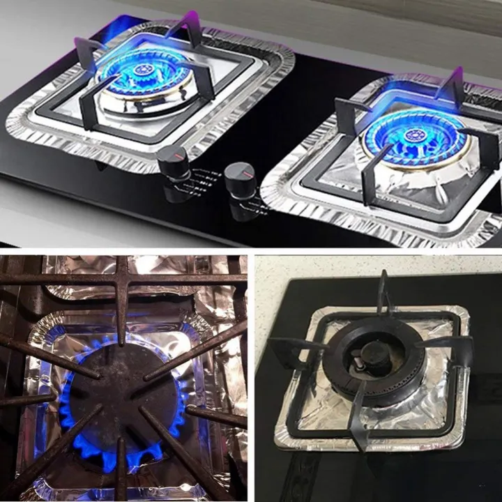 Cover 10pcs Square Gas Cooker Burners Stove Bib Aluminum Foil Anti- Mat ...