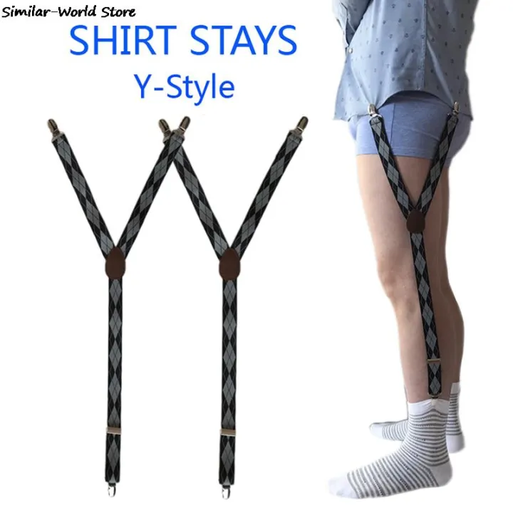 Mens Y Shape Adjustable Elastic Shirt Holders Straps Sock Non-Slip ...