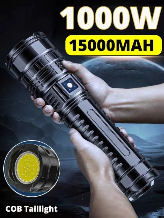 1000W LED Flashlight USB C Rechargeable Flash Light 990000000LM High ...
