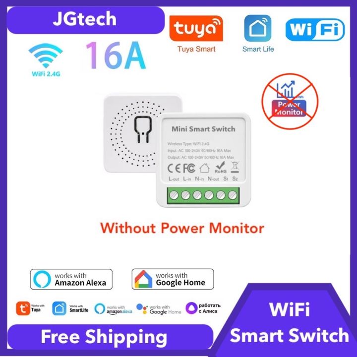 16A Mini Smart WiFi Switch Works with Smart Life/Tuya APP Alexa Google ...