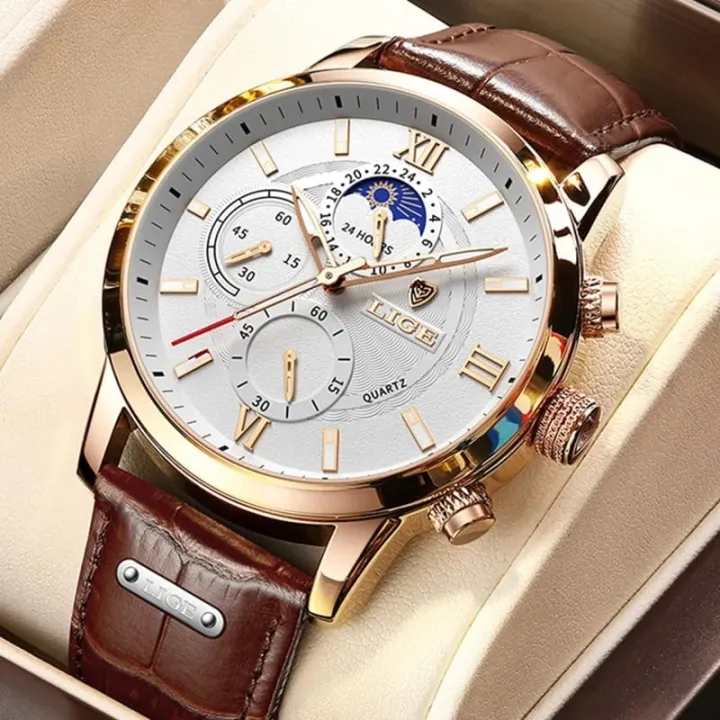 New Luxury Leather Band / Stainless Steel Quartz Analog Wrist Watch ...
