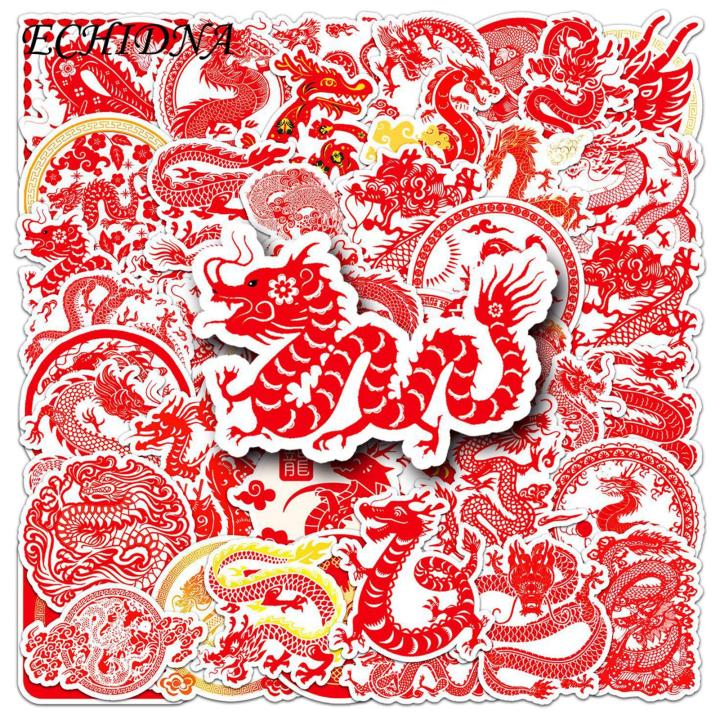 Chinese Dragon Theme Decals 50pcs Red Chinese Dragon Sticker Set ...