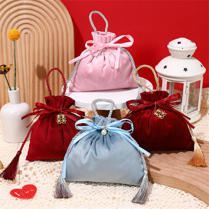 Multi-color Gift Bags Soft Drawstring Silk Velvet Candy Pouches High ...