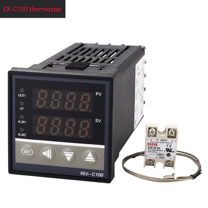Digital PID Temperature Controller REX-C100 thermostat + 40DA SSR Relay+ K Thermocouple 1m Probe ...