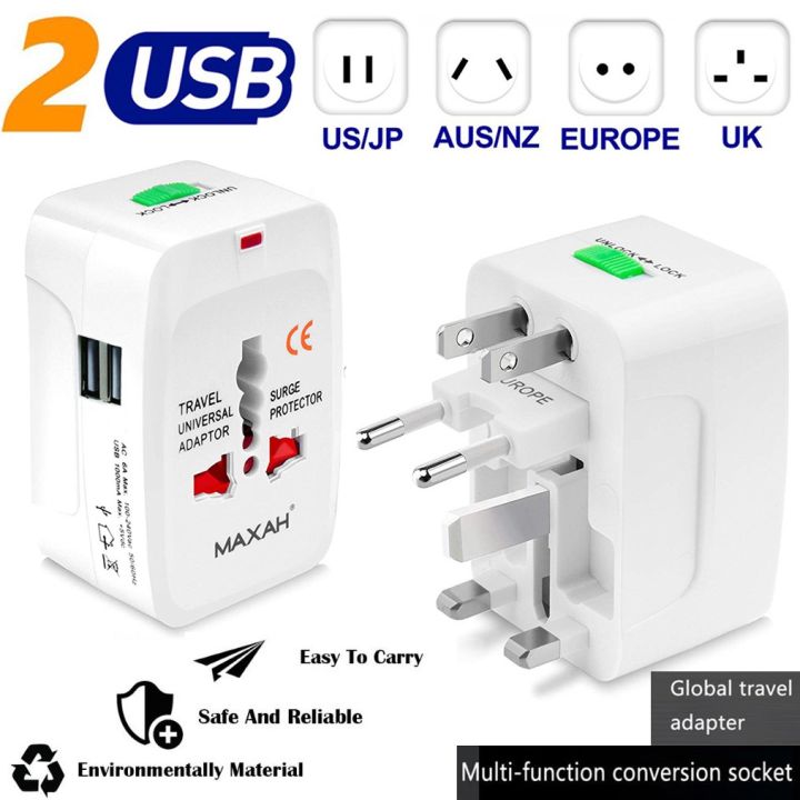 Universal International Plug Adapter 2 USB Port World Travel AC Power Charger Adaptor with AU US ...