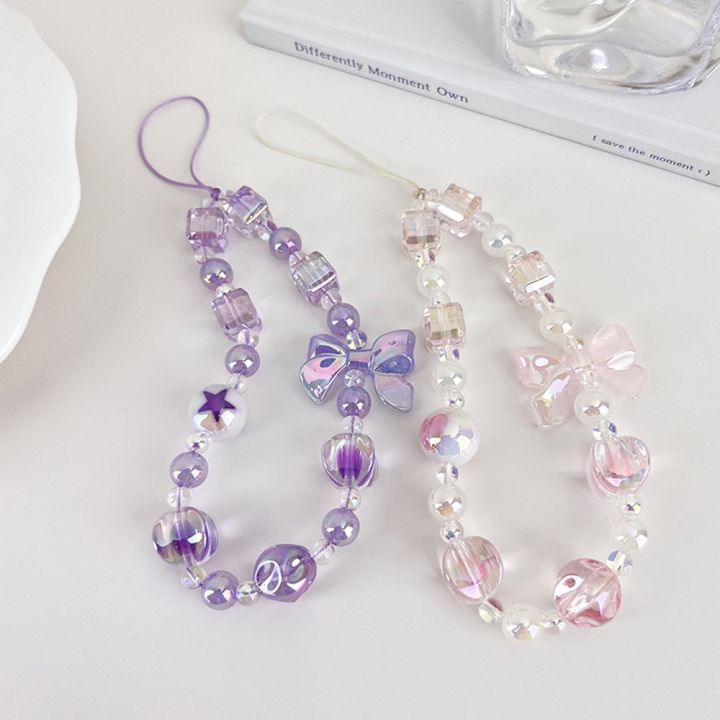 Sweet Cute Candy Bow Beaded Mobile Phone Chain Charm Women Bagbag Cell ...
