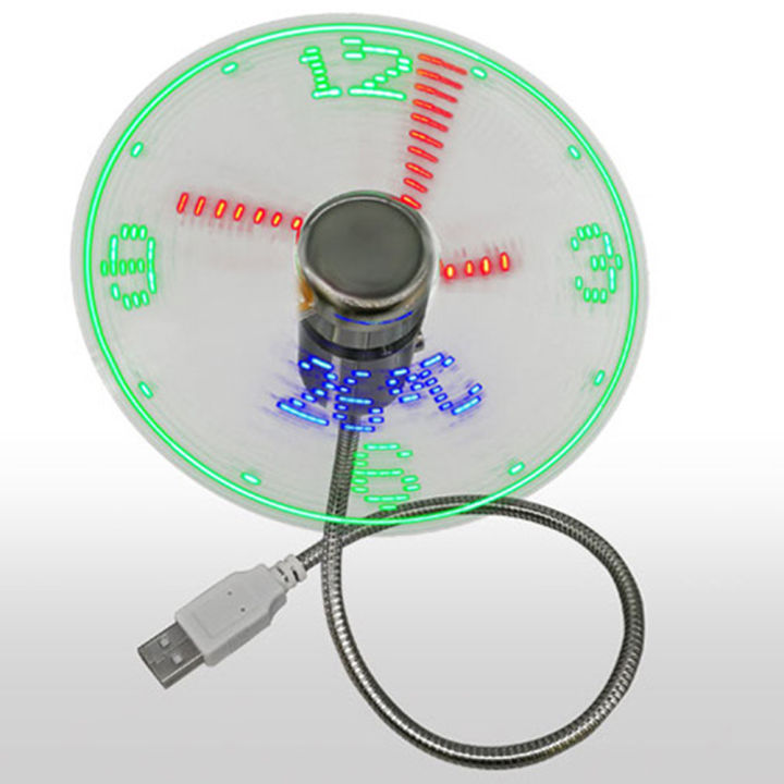 LED Clock Fan USB Powered Mini Cooling Flashing Fan Clock Fans Time ...