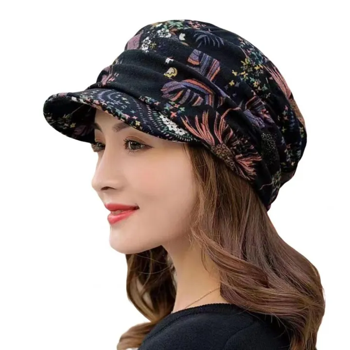 Visor Hat Girls Cap Floral Print Middle Aged and Elderly Cap Mom Hat ...