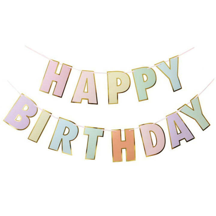 Happy Birthday Banner, Macaron With Gold Trim, Pastel Colour | Daraz.lk