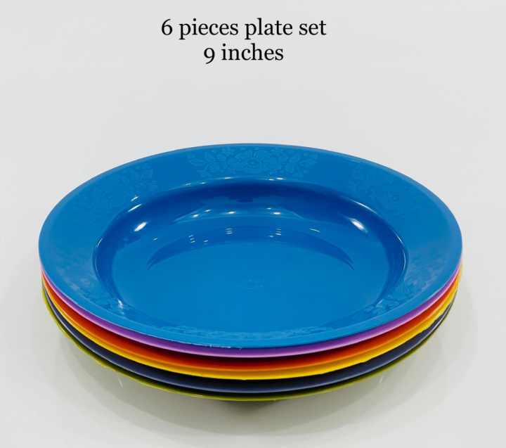 9-Inch Colorful Plate Set - 6 Pieces | Daraz.lk