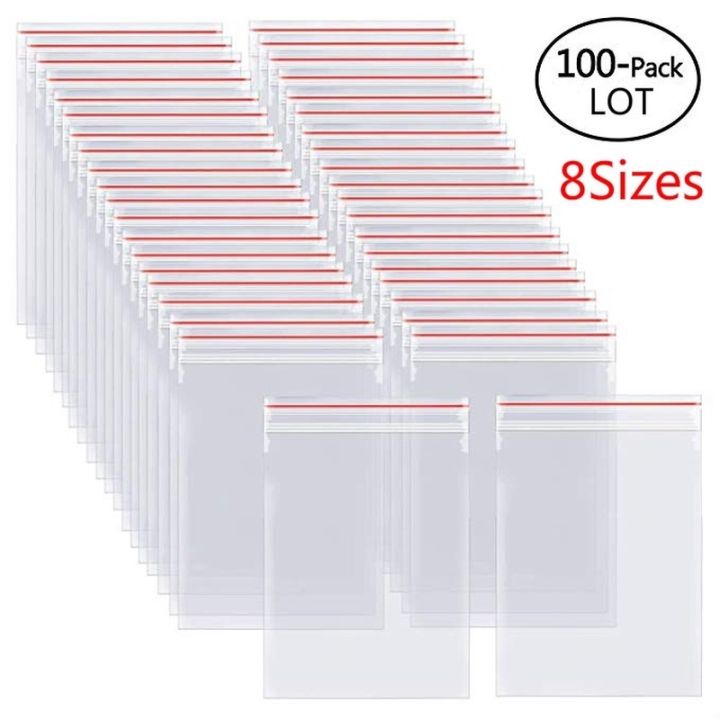 100pcs Resealable Zip Lock Bags Self Seal Clear Plastic Poly Food ...