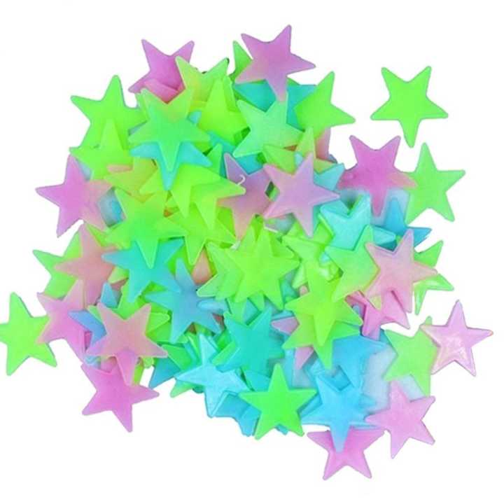 100 pcs Star Stikers Mixed Color Glow in The Dark 3D Stars Luminous ...