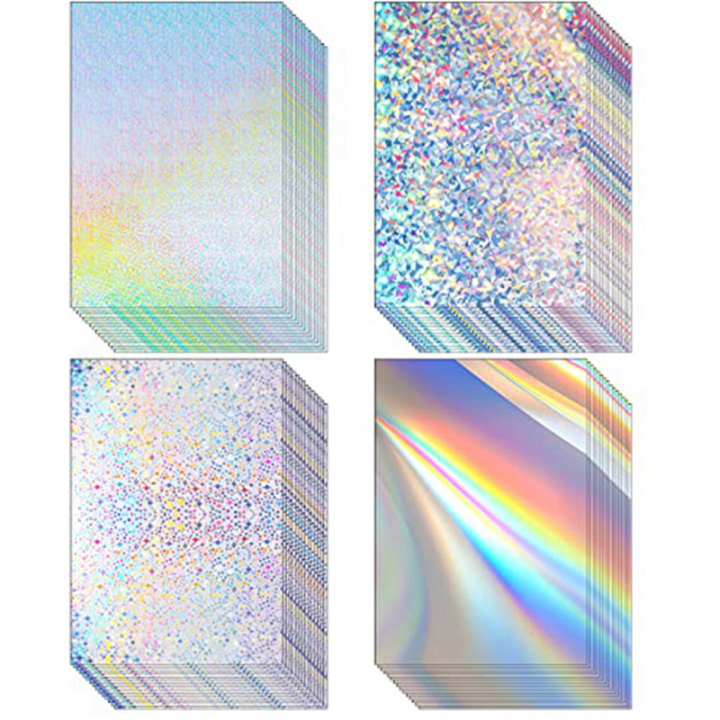 100 Sheets Metallic Holographic Card Stock Shiny Iridescent Mirror ...