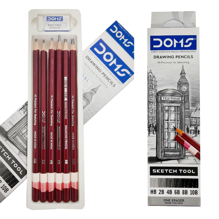 DOMS Drawing Pencils Set - Sketch Tools - HB/2B/4B/6B/8B/ 10B ...