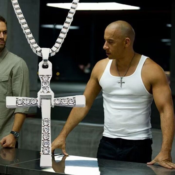 Fast and Furious Cross Necklace Rhinestones pendant Men's Chain Dominic ...