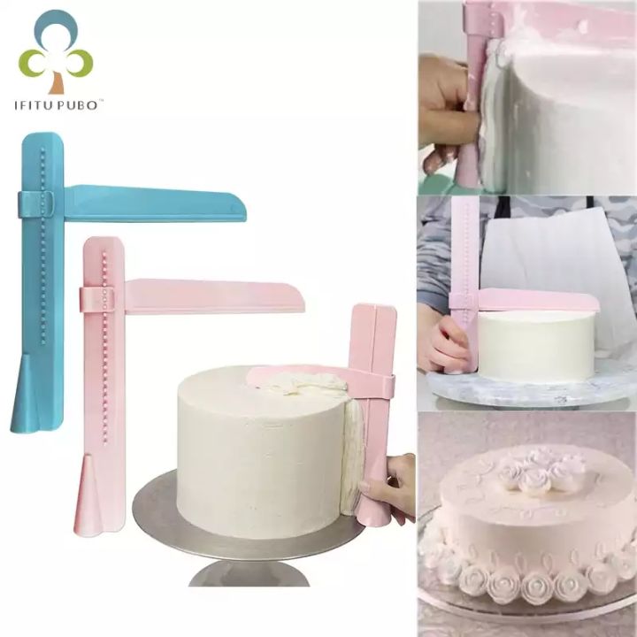 Adjustable Cake Leveller Smoother - Pink Modelling Smoother Polisher Fondant Cake Scraper Blade ...