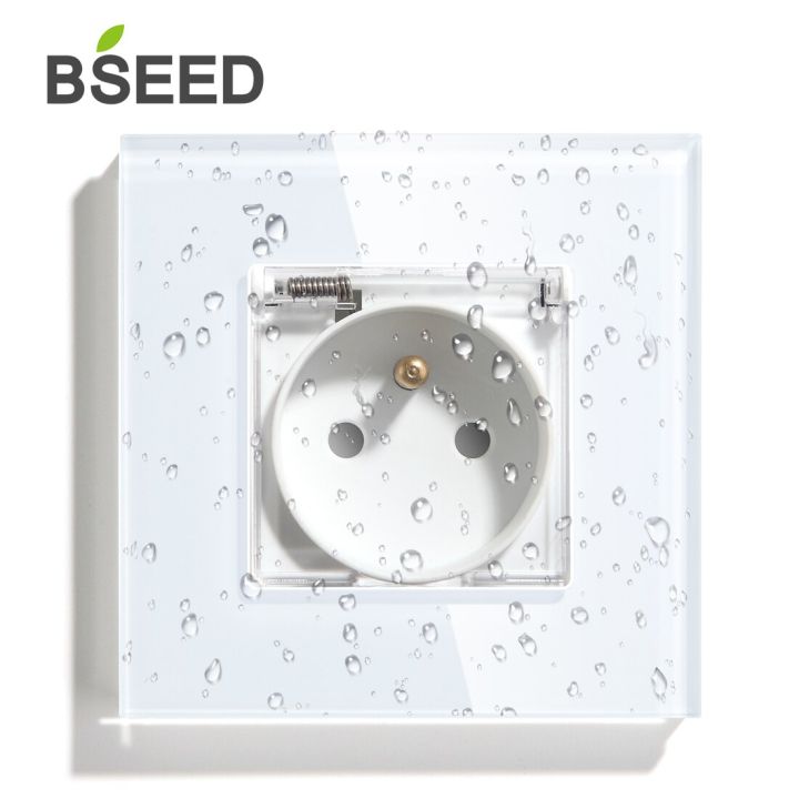 BSEED France Waterproof Wall Socket White Black Single Crystal Glass ...