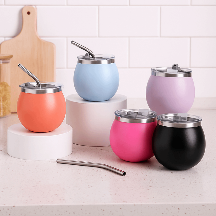 Mini Double Wall Argentine Yerba Mate Cup with Straw and Lid Stainless ...