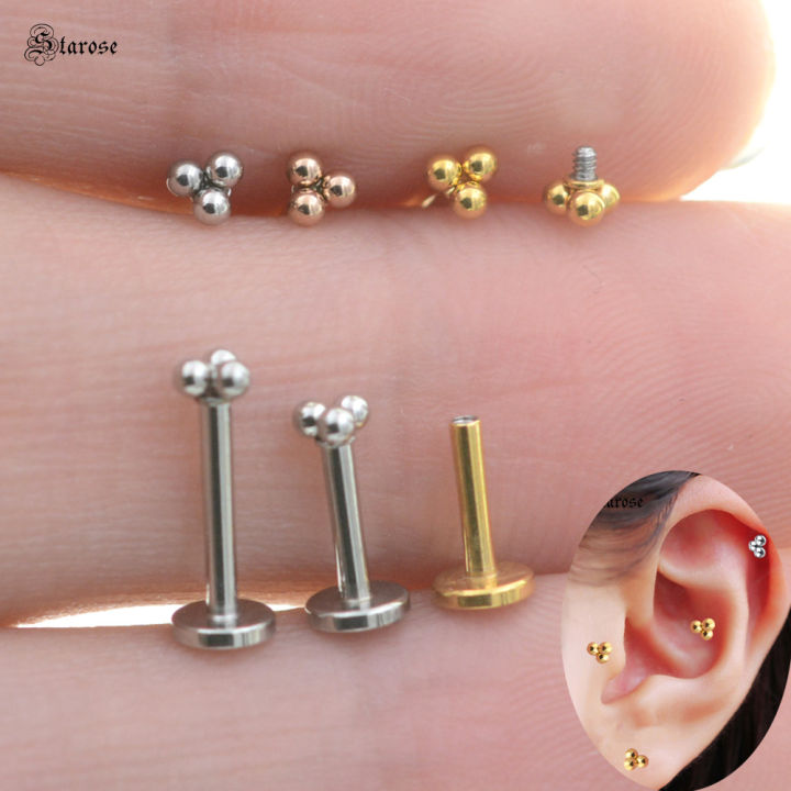Starose 1Pair 1.2x6/8mm Bar Mini Ball Nose Stud Labret Lip Ring Helix ...