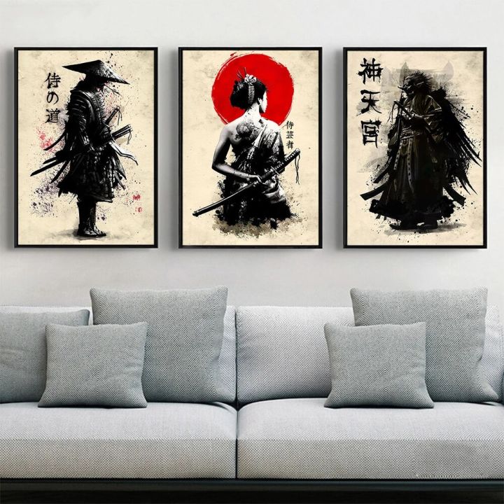 wall art Japanese Samurai Canvas Painting Wall Art Character Posters ...
