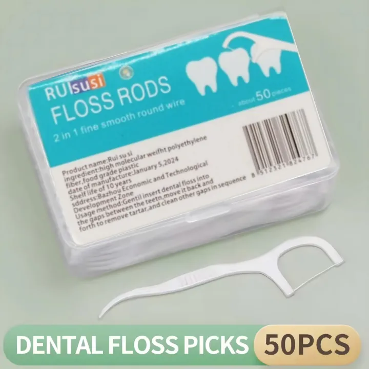 50Pcs/Box Portable Disposable Dental Floss Plastic Toothpick High ...