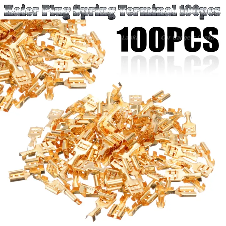 100 Pcs 6.3mm Female Crimp Terminal Connector Gold Brass Car Speaker ...