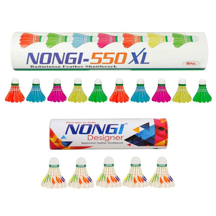 NONGI Combo Shuttle Pack of 15 Shuttlecocks 500XL (10 White Feather ...