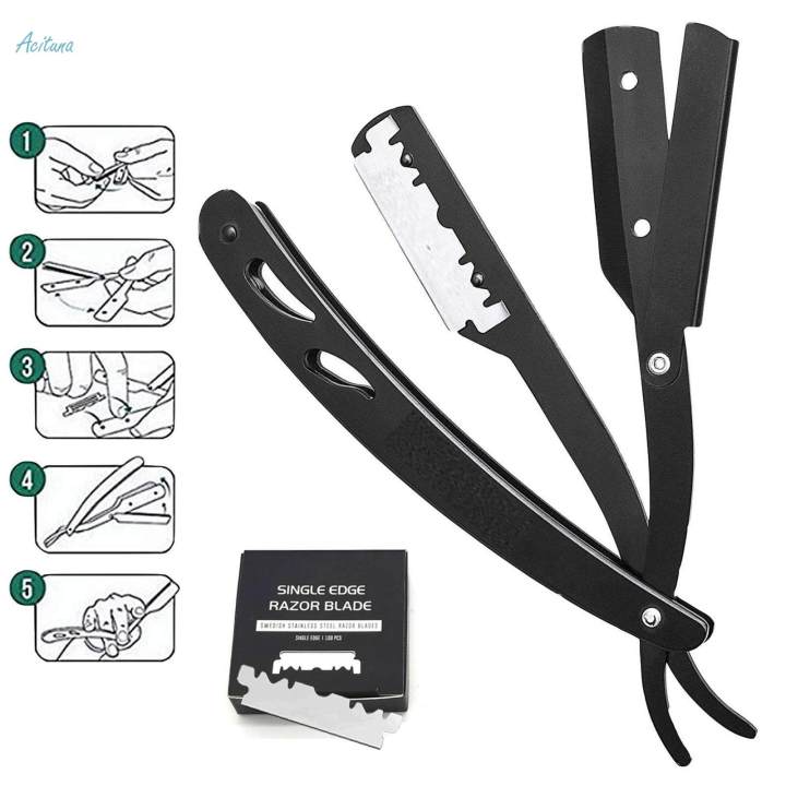 Stainless Steel Barber Straight Edge with 100Piece Black | Daraz.lk