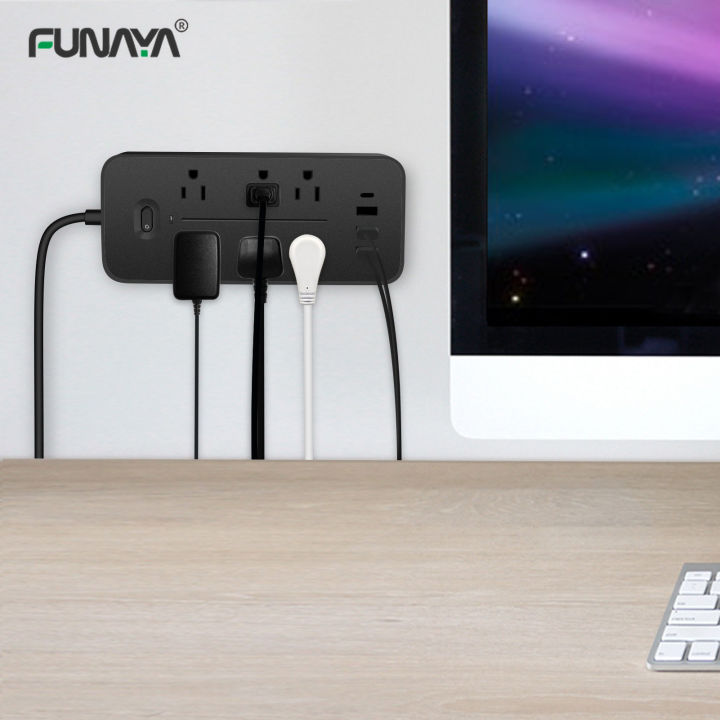 Power Strip 6 AC Outlets 10A 110v 220v 3 USB Ports Sockets 1 TYPE-C ...
